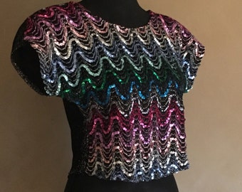 Rainbow sequin top | Etsy