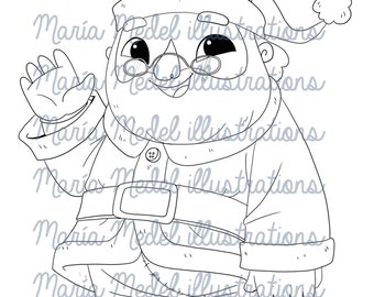 Santa Claus gift tag. Christmas Digital Stamp. Instant