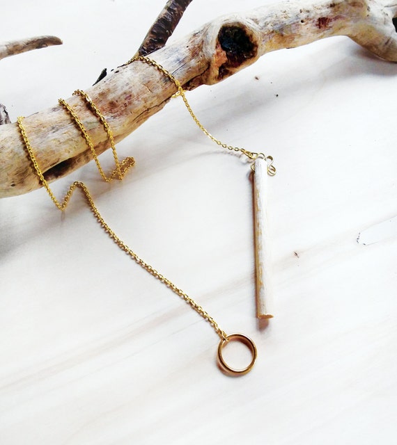 Items similar to Wood pendant necklace, long pendant necklace, golden ...