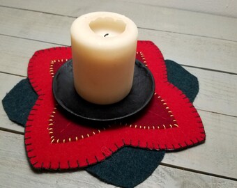 Holly Applique Wool Felt Candle Mat by Scissaroo on Etsy