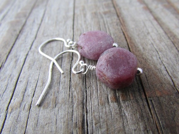 Raw Ruby Earrings rough tumbled ruby gemstone nuggets