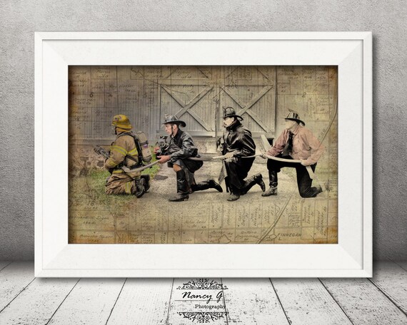 Vintage Firefighters Firefighters Print Firefighter Gift