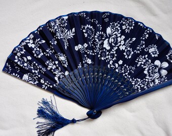 Navy calico fabric | Etsy