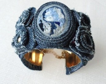 Denim cuff bracelet | Etsy
