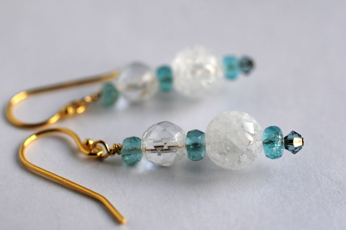 Gemstone earrings with rock crystal and apatite