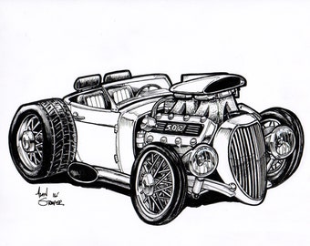Hot rod drawing | Etsy