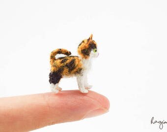 1/2 Inch Micro Grey Cat Kitten Tiny Crochet Miniature Cat