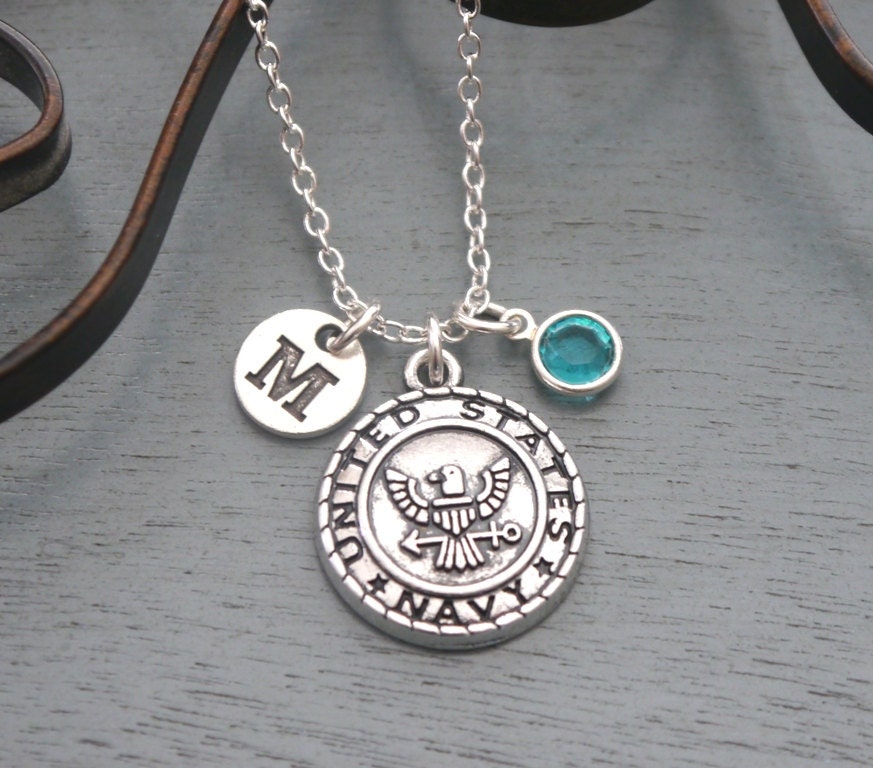 Navy Necklace Personalized Navy Necklace Silver Navy