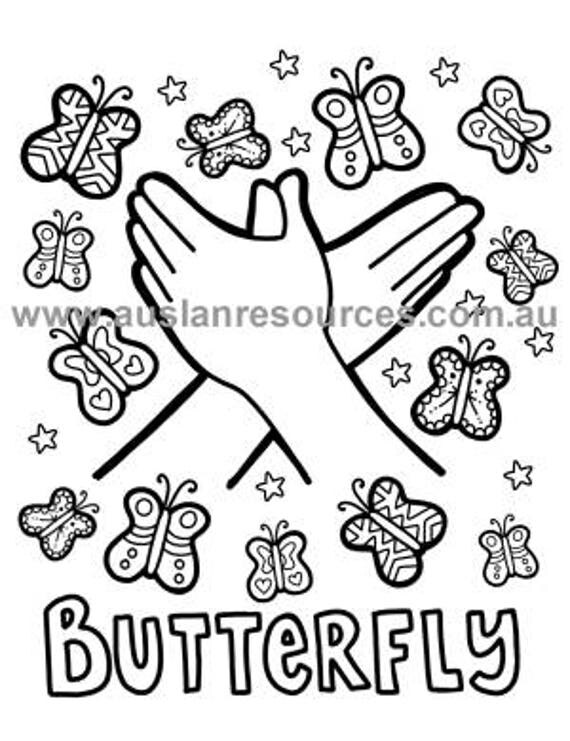 Instant Download Auslan Butterfly Colouring Page