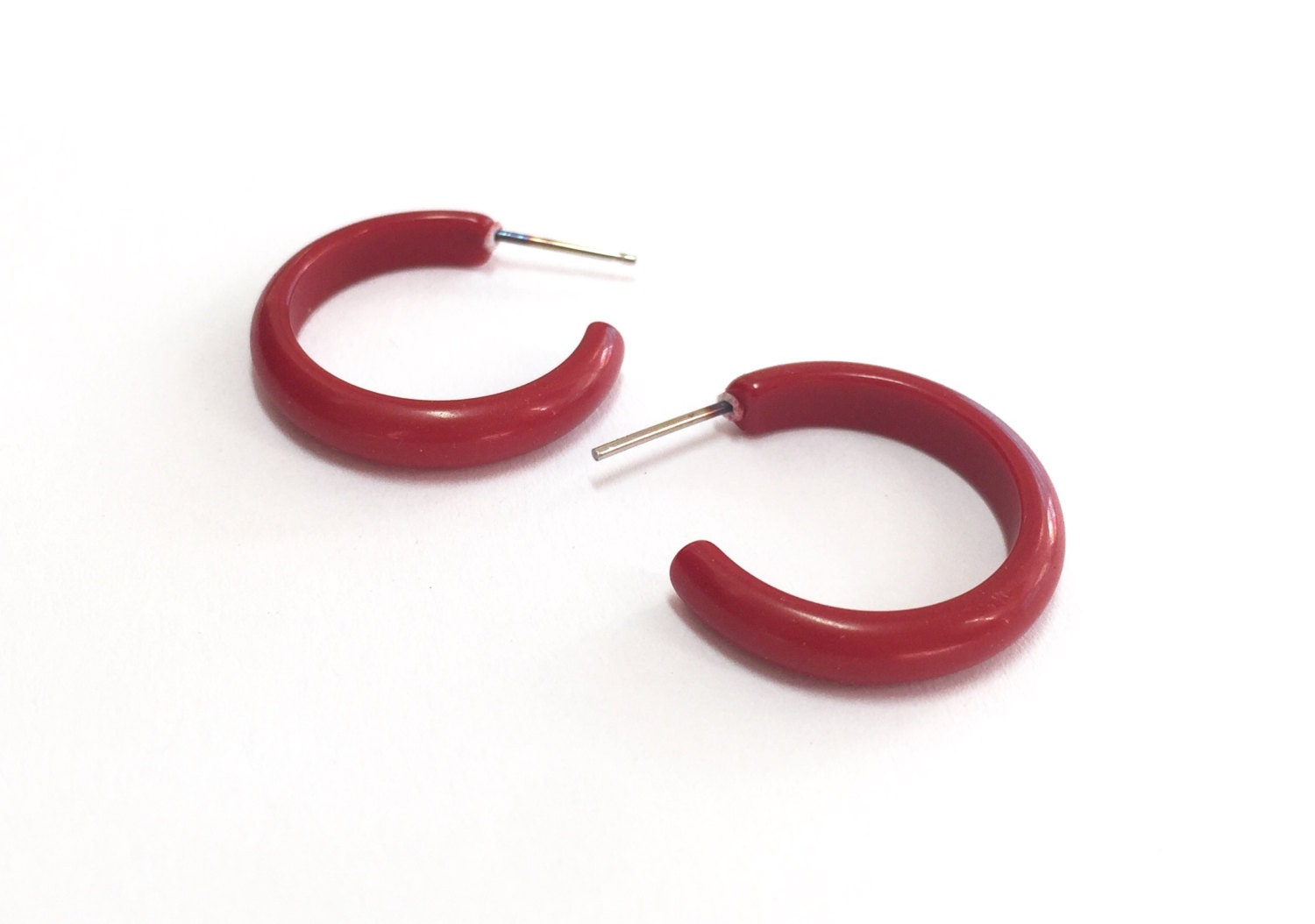 Red Hoops Brick Red Skinny Perfect Hoop Earrings lucite
