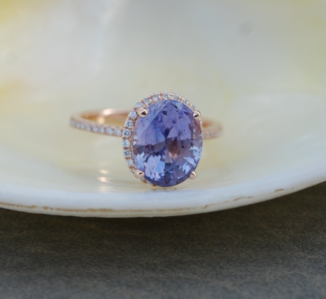 Lavender sapphire ring diamond ring 14k rose gold engagement ring 4.6ct ...