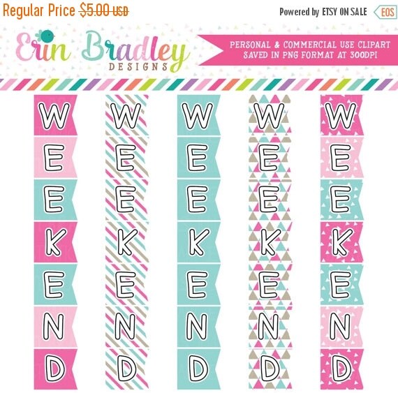 70% OFF SALE Vertical Weekend Clipart by ErinBradleyDesigns