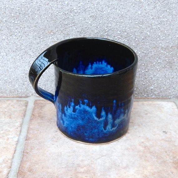 Left handed coffee mug tea cup in stoneware hand thrown
