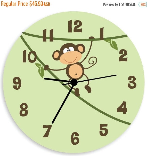 On SALE this week Monkey WALL CLOCK for Kids by KidODesignStudio
