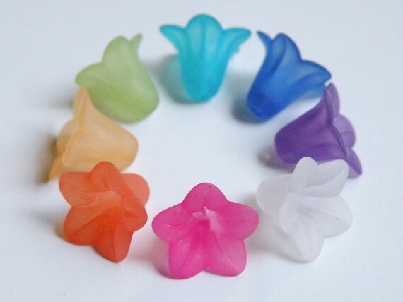 50 Frosted Trumpet Bell Flower beads acrylic colorful assorted
