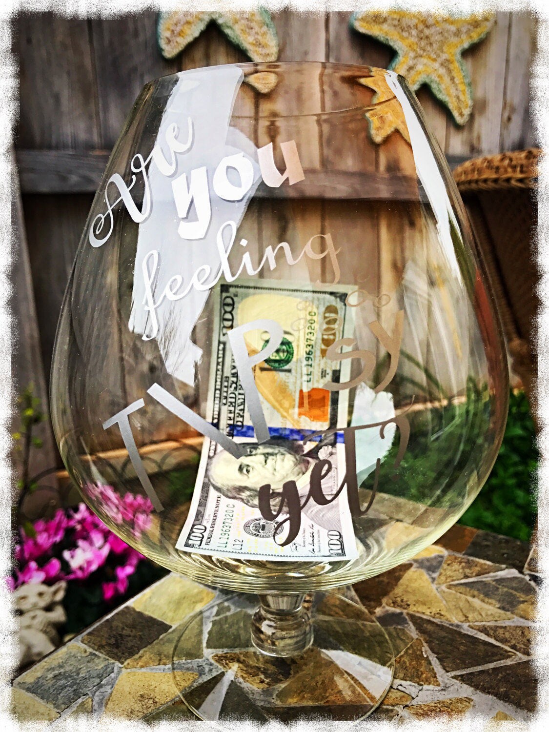 TIP JAR Super-sized Brandy Snifter Hand-Etched with