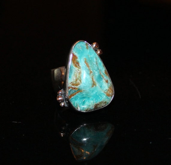 blue peruvian opal ring gold and silver opal ring large