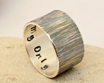 Personalized silver Ring / Band. Custom silver ring. Hammered