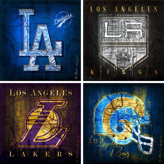 4-pc. LA Teams Maps Dodgers Lakers Kings & Rams Perfect