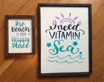 The Beach is my Happy Place Sign Hand Painted Wood Sign