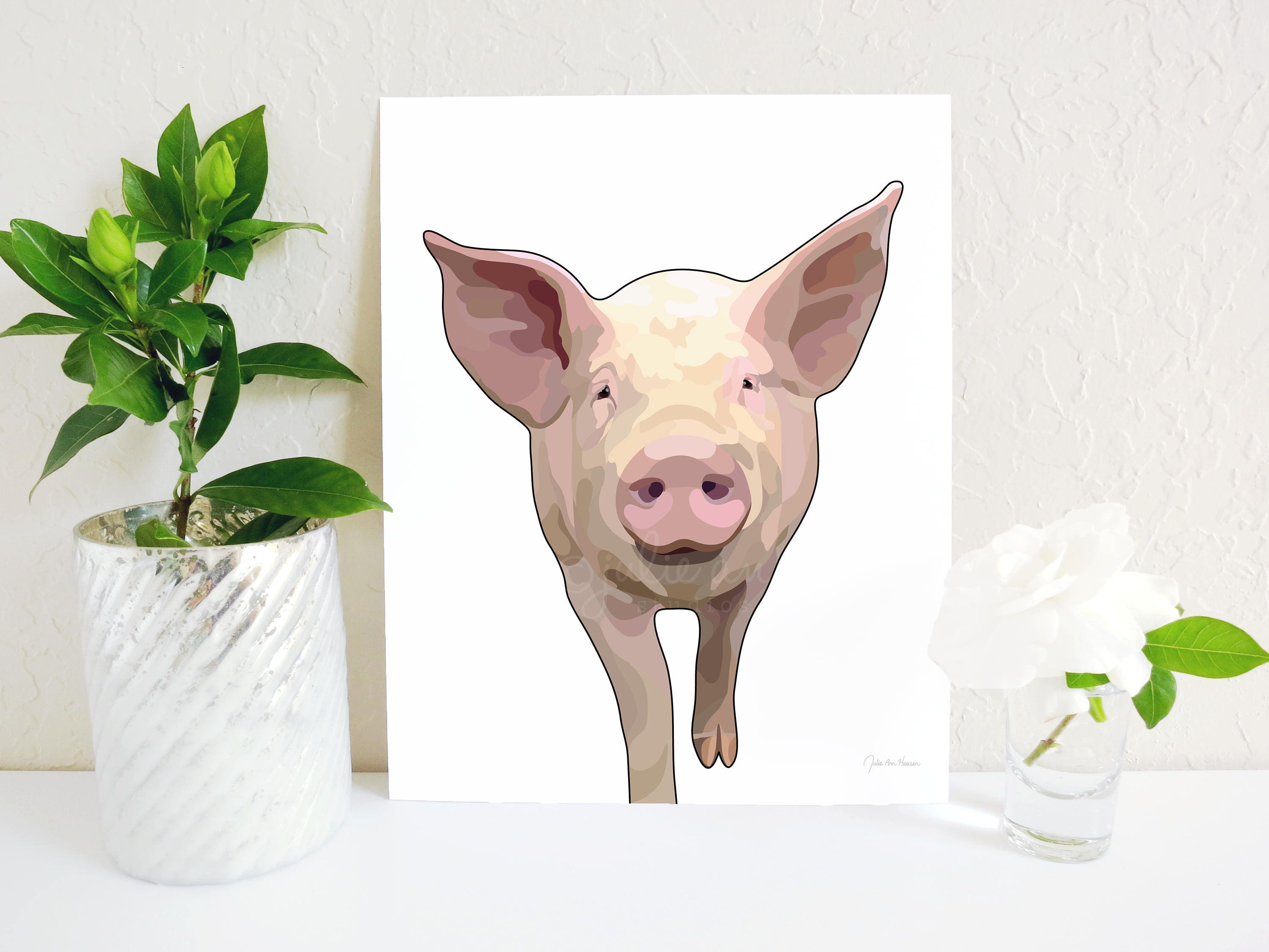 Pig Art Print Pig Painting Farm Animal Decor Farmhouse
