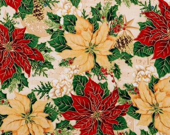 Poinsettia fabric | Etsy