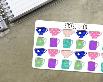 Tea cup stickers | Etsy
