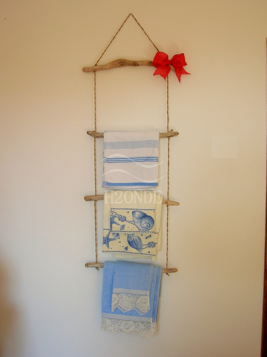 Towel rail rack ladder wall mount wood driftwood by H2ONDE on Etsy