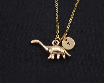 Personalized Dainty Dinosaur Necklace/ Initial Dinosaur