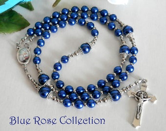 Blue glass rosary | Etsy
