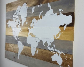 Wood world map | Etsy
