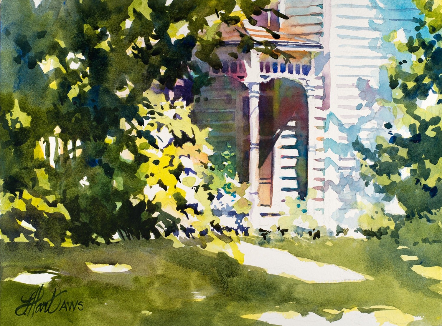 Front Porch Shadows Watercolor Art Watercolor Print Home