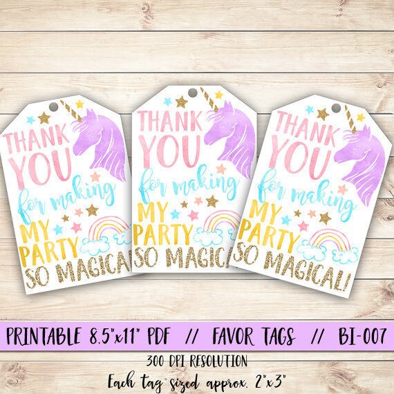 PRINTABLE Unicorn Birthday Favor Tag Unicorn Favor Tag