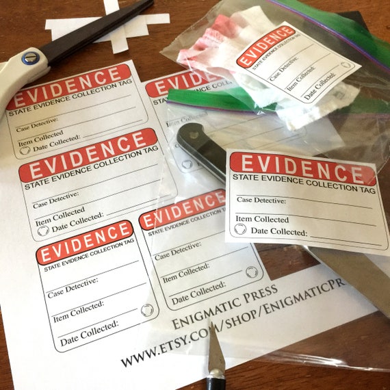 Evidence labels Crime themed party labels Forensic label