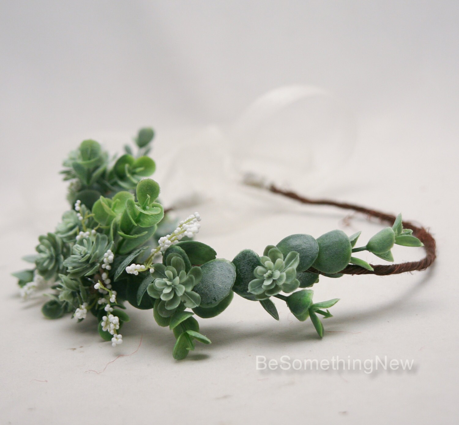 Rustic Succulent and Greens Flower Crown Wedding by BeSomethingNew