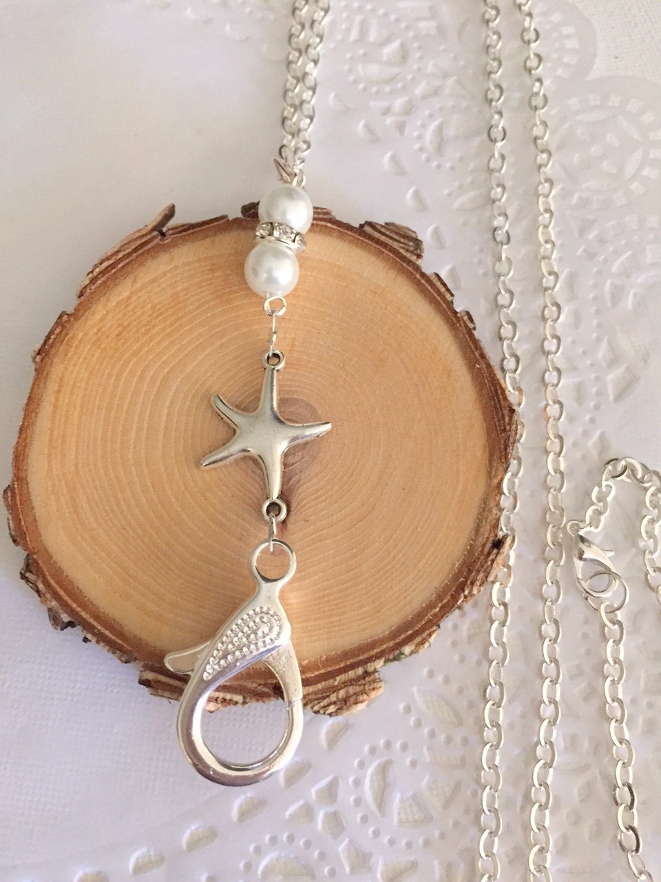 Lanyard starfish chain work badge necklace.