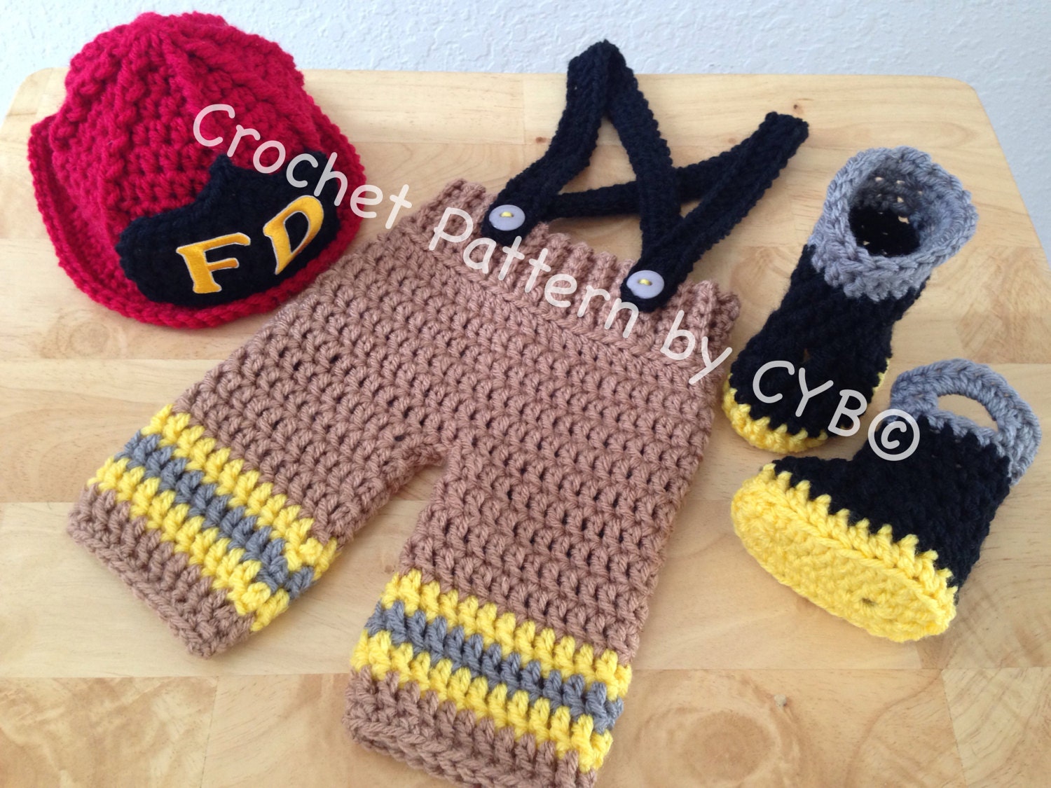 3 CROCHET PATTERNS Newborn Size Fireman Pant Set Fireman