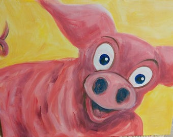 Whimsical pig art | Etsy