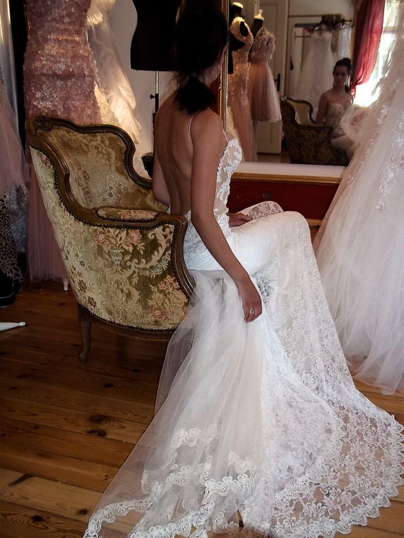 Romantic Rustic wedding dress Sexy lace wedding dress by Tonena