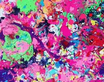 Splatter Neon Art Neon Painting Abstract Canvas Art Original