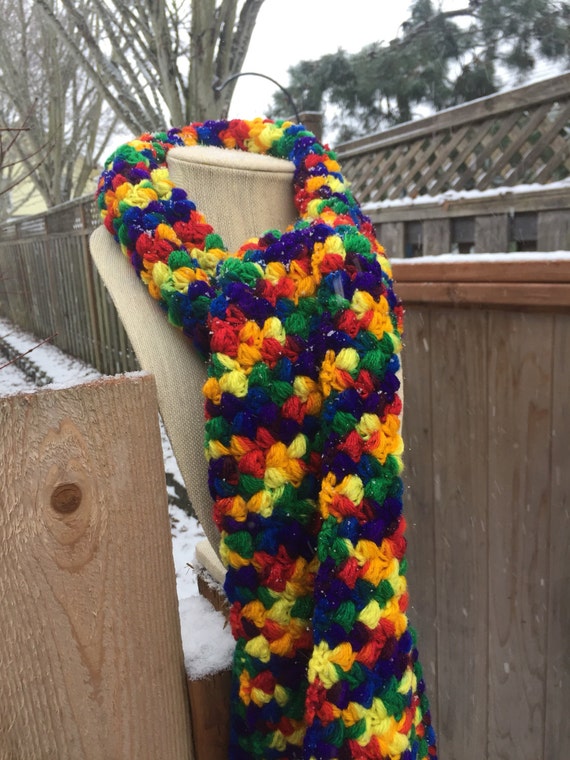 Rainbow Scarf Crochet Rainbow Scarf Handmade Rainbow Scarf