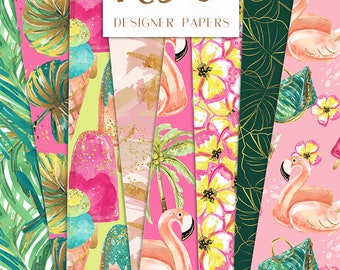 Tropical Digital Papers Summer Beach Girl Watermelon