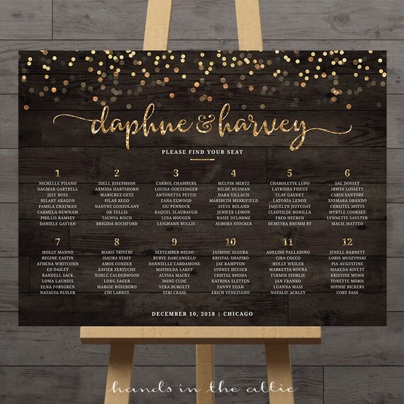 Gold Confetti Wedding Seating Chart Guest List Table Assignment 