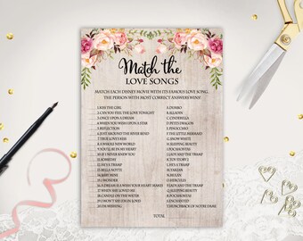 Love song match game | Etsy