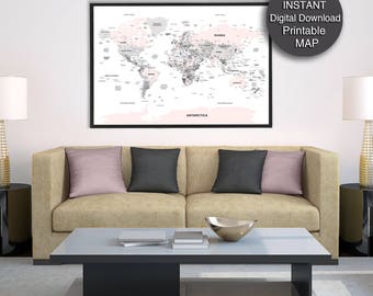 Pink world map | Etsy
