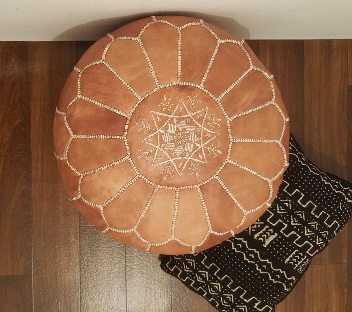 Set of 2 Authentic Moroccan Leather PoufsHandcrafted Leather