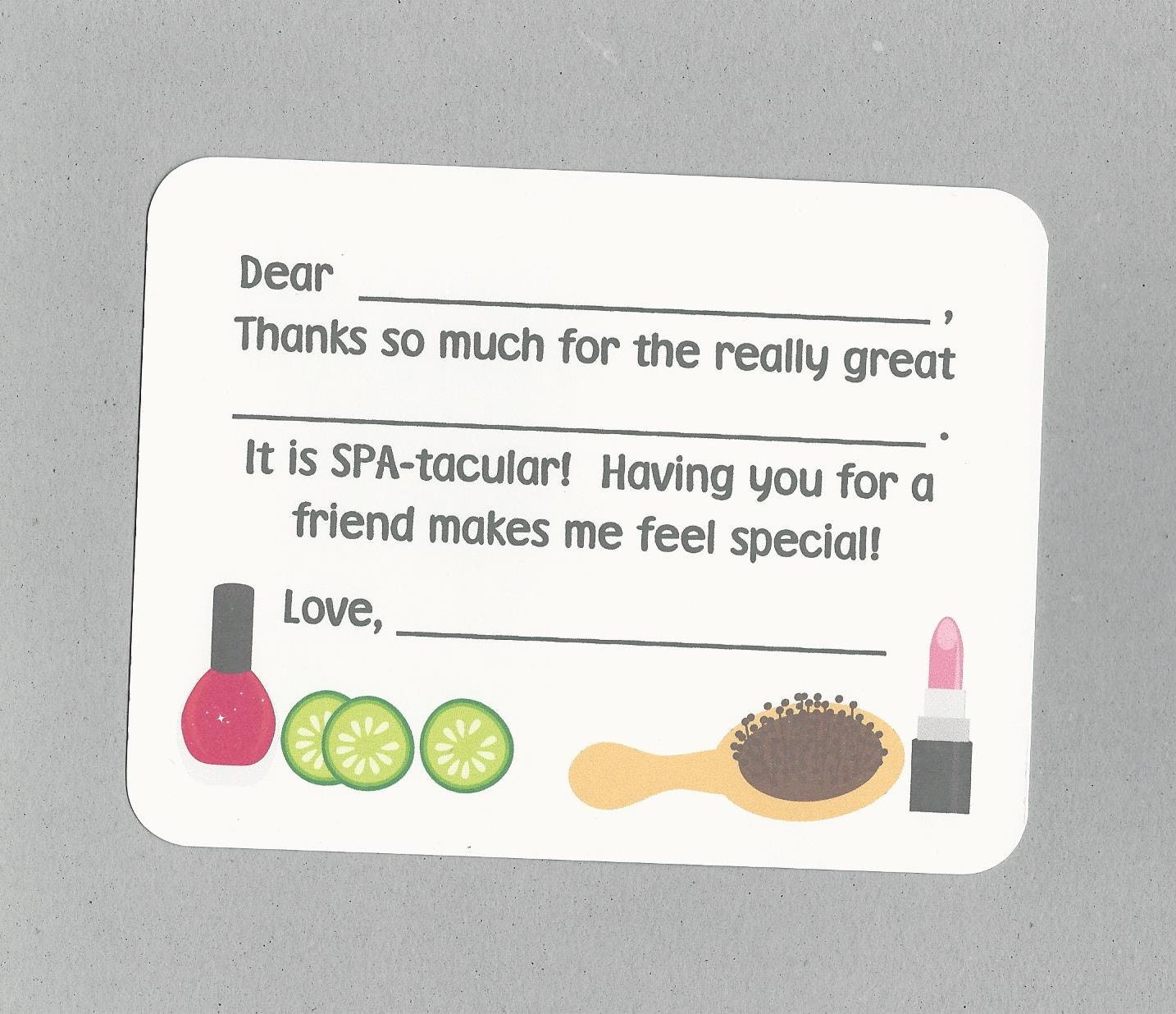 Spa Party Thank You Cards Fill in the Blank Cards Makeup