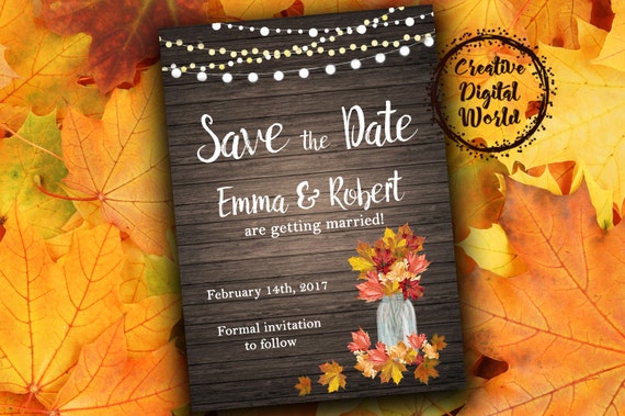 Fall Save The Date Card Autumn Theme Getting Married Card Save