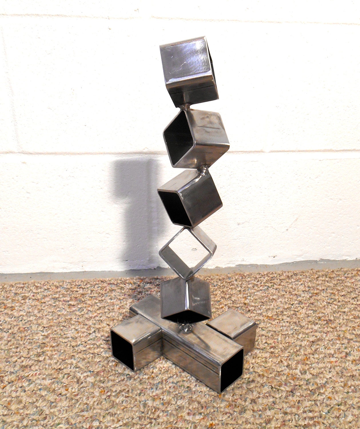 Desktop Metal Sculpture Steel Cube Sculpture Modern Art