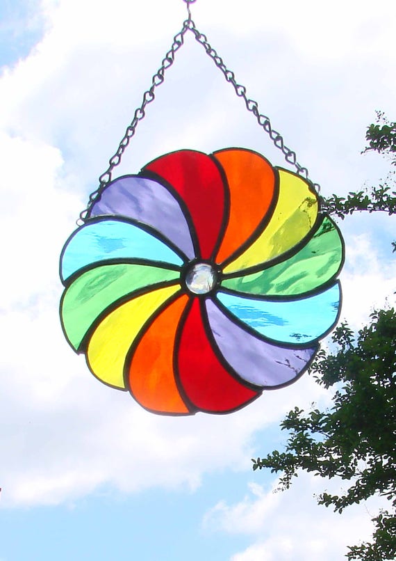 Items similar to Rainbow Pinwheel Color Wheel Stained Glass Suncatcher ...